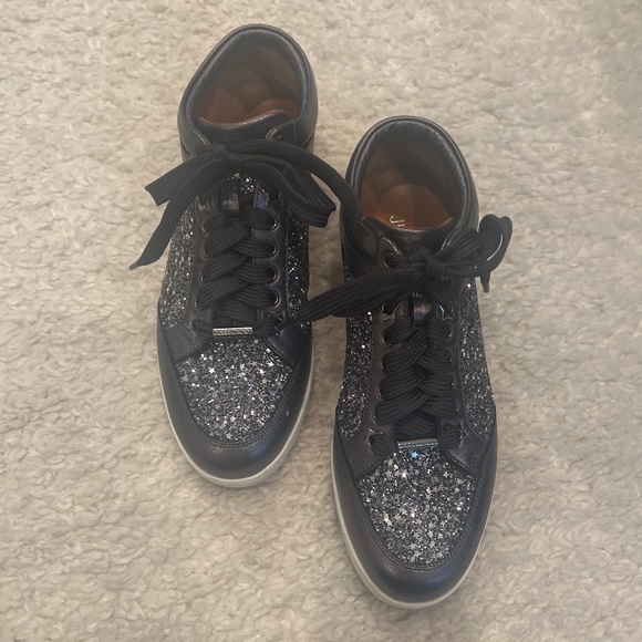 Jimmy Choo | Shoes | Jimmy Choo Miami Leather And Star Glitter Sneakers ...
